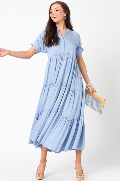 Polly Tiered Maxi, Ice Blue - Dresses w/ Sleeves - Dresses - The Blue ...