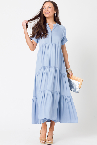 Polly Tiered Maxi, Ice Blue - Dresses w/ Sleeves - Dresses - The Blue ...