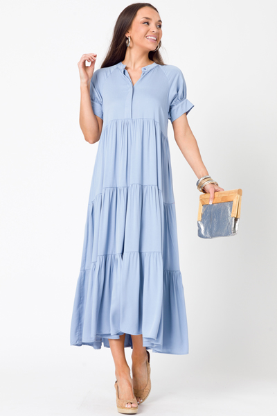Polly Tiered Maxi, Ice Blue - Dresses w/ Sleeves - Dresses - The Blue ...