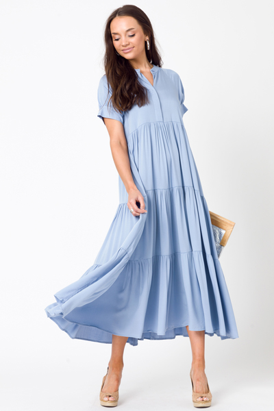 Polly Tiered Maxi, Ice Blue - Dresses w/ Sleeves - Dresses - The Blue ...