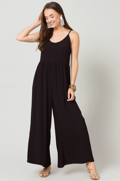 Solid Wide Leg Jumper, Black - Rompers / Jumpsuits - The Blue Door Boutique