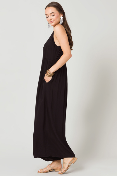 Solid Wide Leg Jumper, Black - Rompers / Jumpsuits - The Blue Door Boutique