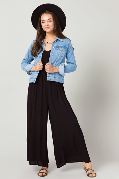 Solid Wide Leg Jumper, Black - Rompers / Jumpsuits - The Blue Door Boutique