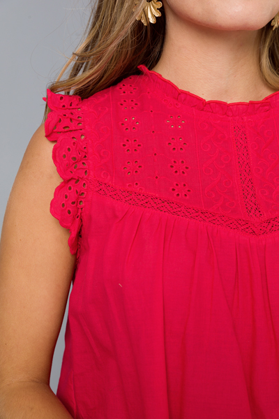 Edged Eyelet Top, Red - Tops - The Blue Door Boutique