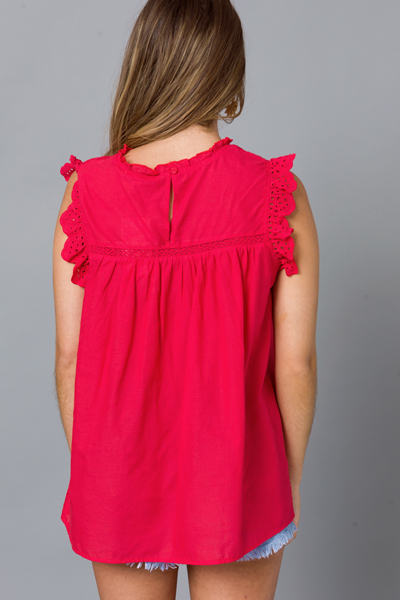 Edged Eyelet Top, Red - Tops - The Blue Door Boutique
