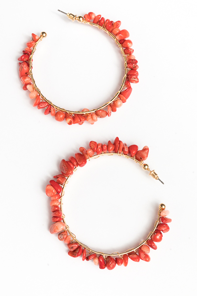 Stone Chip Wrapped Hoops, Coral - Accessories - The Blue Door Boutique