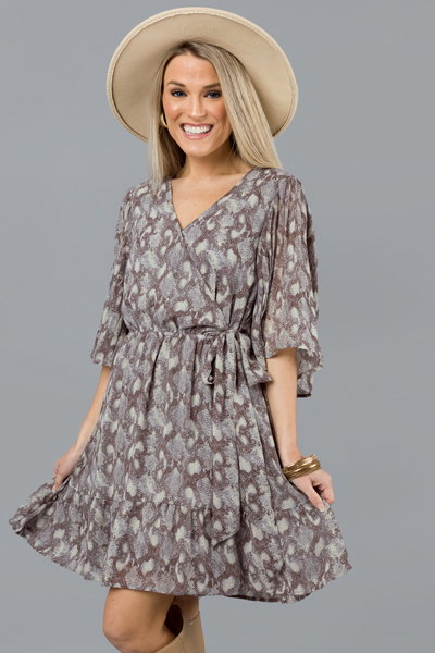 Side Tie Snake Dress, Ash Grey - Dresses w/ Sleeves - Dresses - The ...