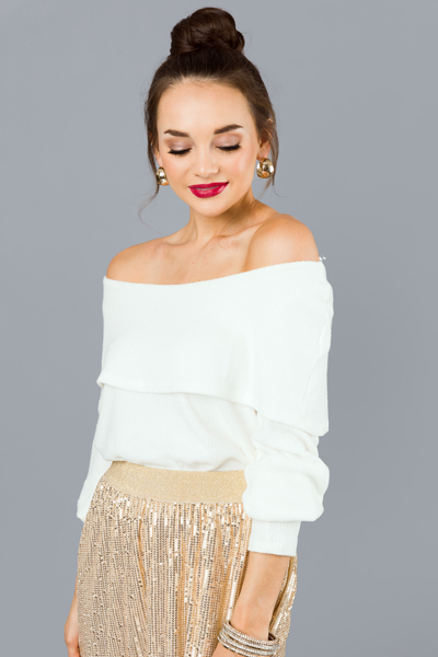 Rib Off Shoulder Top, Ivory - Off Shoulder - Tops - The Blue Door Boutique