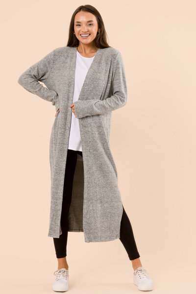 Brush Knit Open Duster, Grey - Tops - The Blue Door Boutique