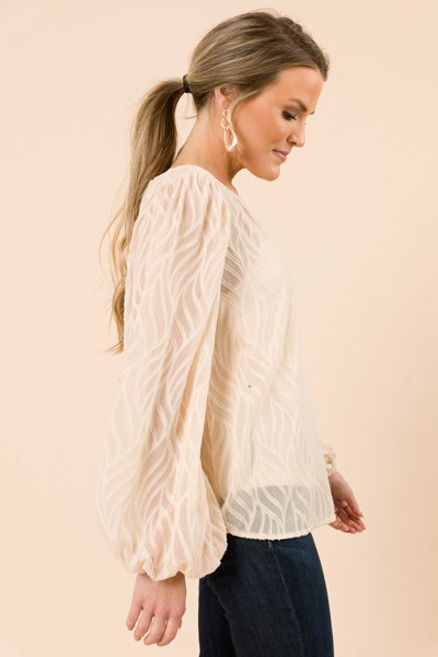 Lined Texture Blouse, Ivory - 3/4 & Long Sleeve - Tops - The Blue Door ...
