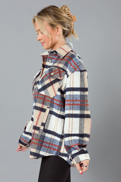 Brushed Plaid Shacket, Navy - Jackets / Coats / Vests / Blazers - Tops ...