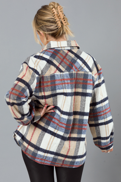 Brushed Plaid Shacket, Navy - Jackets / Coats / Vests / Blazers - Tops ...