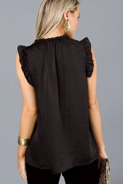 Solid Silky Ruffle Tank, Black - Tops - The Blue Door Boutique