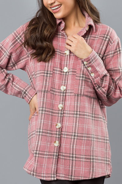 Graham Plaid Shacket, Mauve - Tops - The Blue Door Boutique
