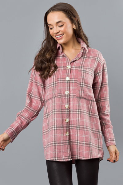 Graham Plaid Shacket, Mauve - Tops - The Blue Door Boutique