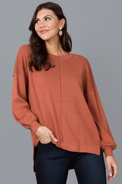 Margot Hi-Lo Sweater, Rust - SALE - The Blue Door Boutique
