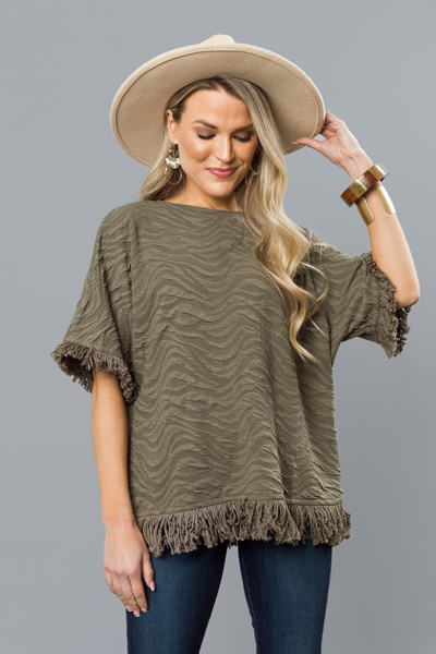 Fringe Texture Top, Olive - Short Sleeve & Sleeveless - Tops - The Blue ...