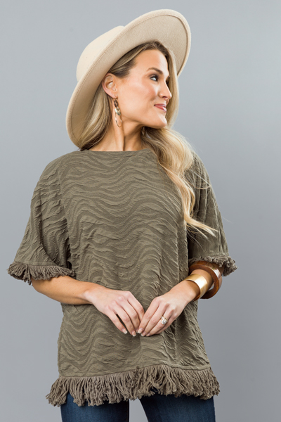 Fringe Texture Top, Olive - Short Sleeve & Sleeveless - Tops - The Blue ...