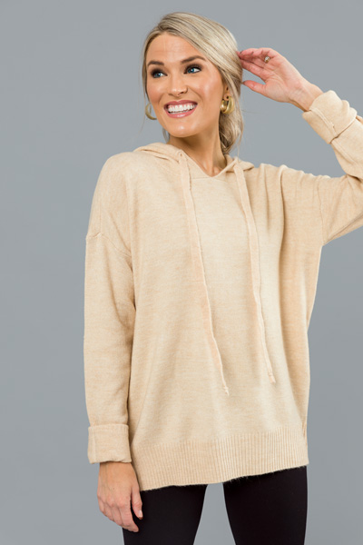 Sonya Sweater Hoodie, Taupe - Comfy - The Blue Door Boutique