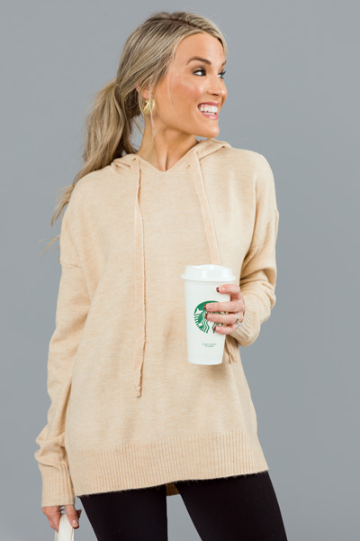 Sonya Sweater Hoodie, Taupe - Comfy - The Blue Door Boutique
