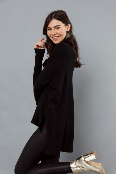 Trina Hi-Lo Sweater, Black - Tops - The Blue Door Boutique