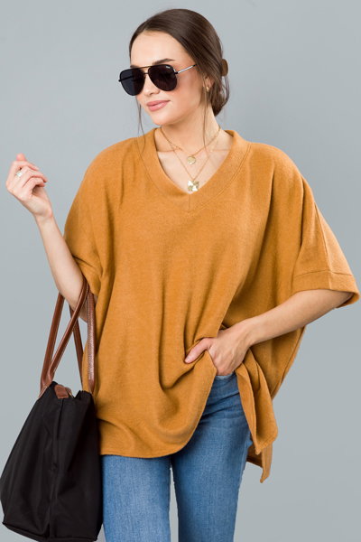 Brushed V Tunic, Golden - Comfy - The Blue Door Boutique