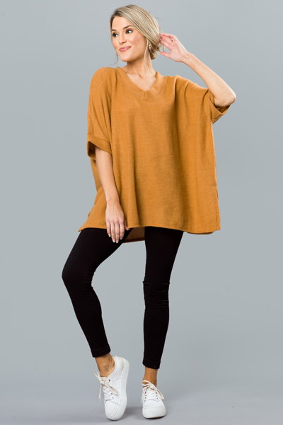 Brushed V Tunic, Golden - Comfy - The Blue Door Boutique