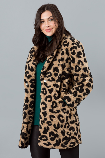 Leopard Teddy Coat, Brown - Jackets / Coats / Vests / Blazers - Tops ...