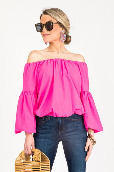 Off Shoulder Bubble Top, Magenta - Tops - The Blue Door Boutique