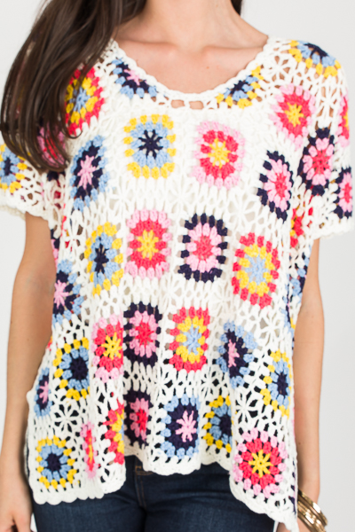 Crochet Boxy Top, Multi - New Arrivals - The Blue Door Boutique