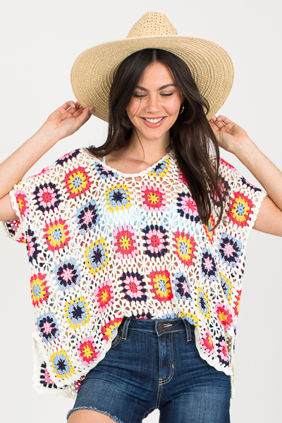 Crochet Boxy Top, Multi - New Arrivals - The Blue Door Boutique