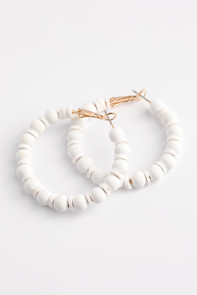 Randi Ball & Ring Hoops, White - Accessories - The Blue Door Boutique