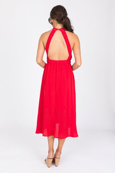 Open Back Red Midi - Dresses - The Blue Door Boutique