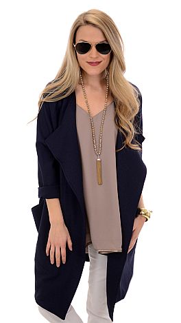 Oversized Topper, Navy - Tops - The Blue Door Boutique
