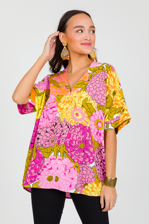 Peony Boxy Blouse, Magenta Mix - New Arrivals - The Blue Door Boutique