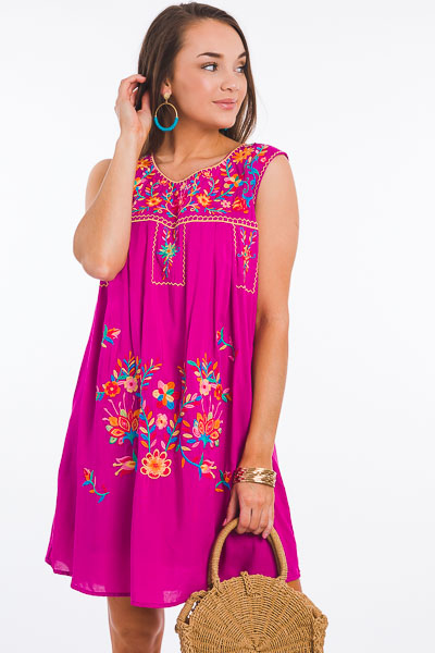 Fiesta Stitched Sundress, Magenta - The Blue Door Boutique