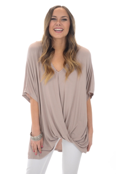Drape Front Tee, Mocha - Tunics - Tops - The Blue Door Boutique
