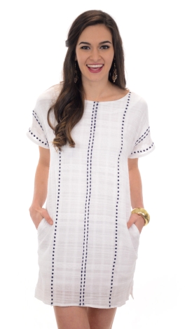 Embroidered Stripes Frock - Dresses - The Blue Door Boutique