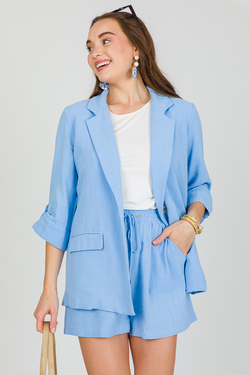 Tab Linen Blazer, Sky - New Arrivals - The Blue Door Boutique