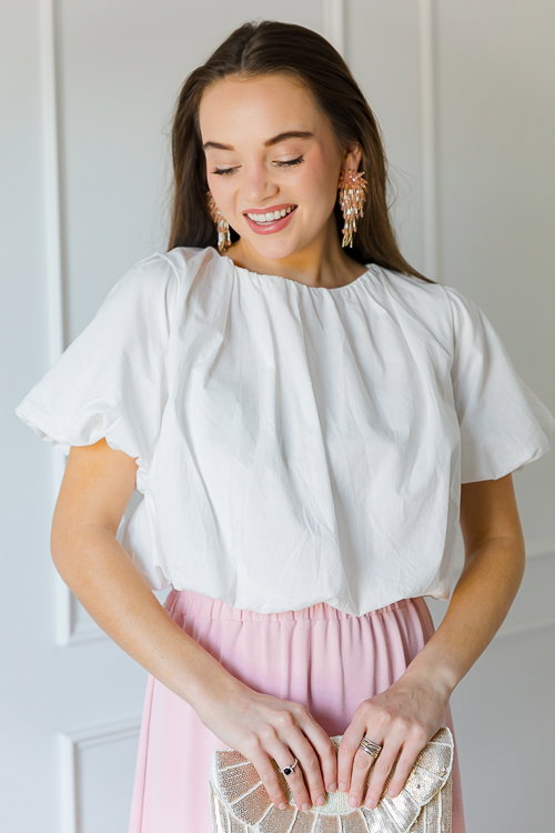 Cropped Bubble Blouse, White - New Arrivals - The Blue Door Boutique