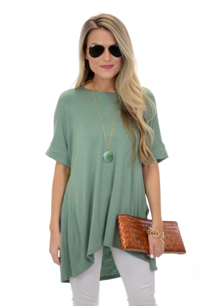 Favorite Hi-Low Tee, Sage Green - Tunics - Tops - The Blue Door Boutique