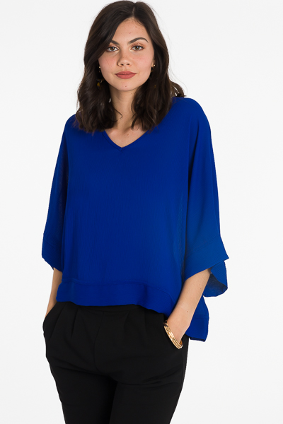 Boxy Blouse, Royal - 3/4 & Long Sleeve - Tops - The Blue Door Boutique