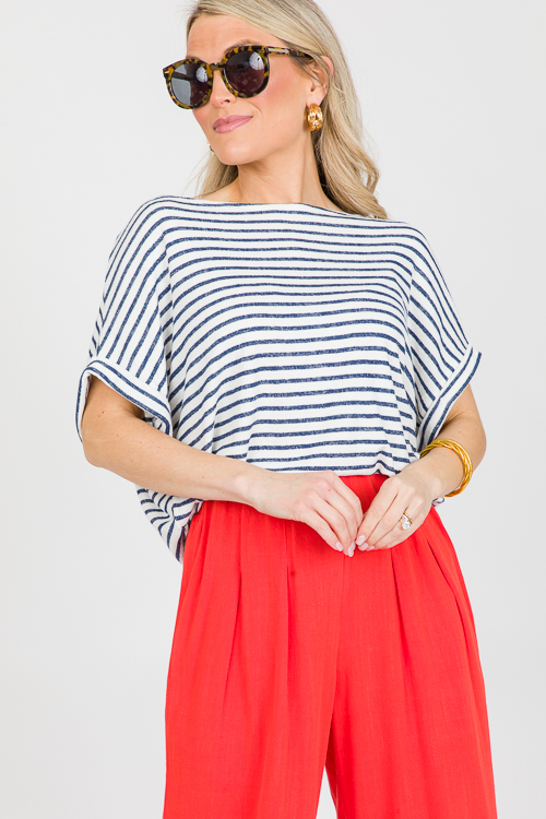 Boat Neck Stripe Top, Navy - New Arrivals - The Blue Door Boutique