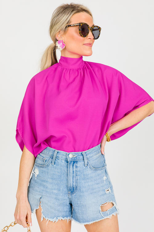 Tie Back Batwing Blouse, Magenta - New Arrivals - The Blue Door Boutique