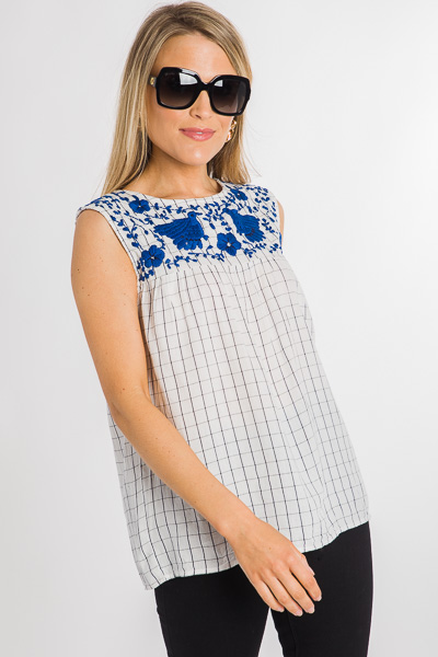 Blue Bird Embroidery Tank - Sale - The Blue Door Boutique