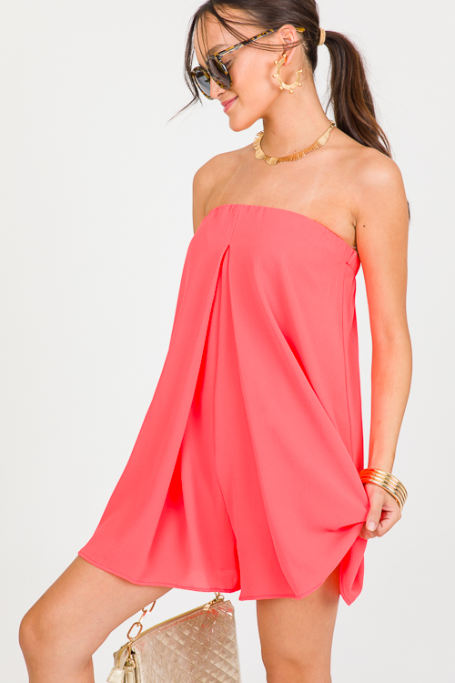 Solid Romper Dress, Coral - SALE - The Blue Door Boutique