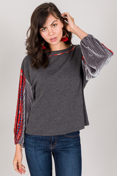 Boho Velvet Sleeves Top - Tops - The Blue Door Boutique