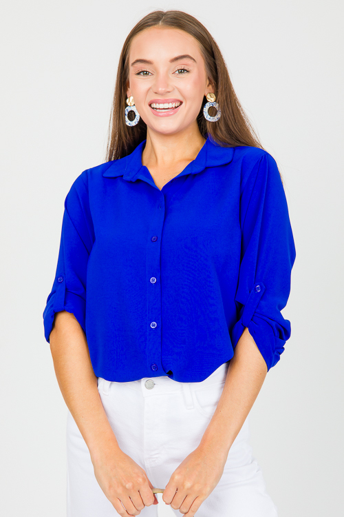 Tab Sleeve Shirt, Royal - SALE - The Blue Door Boutique