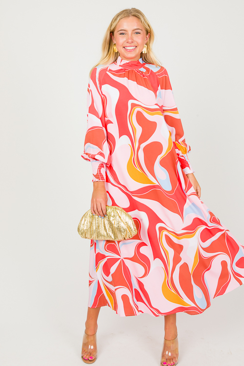 Mod Moment Belted Maxi, Pink - SALE - The Blue Door Boutique