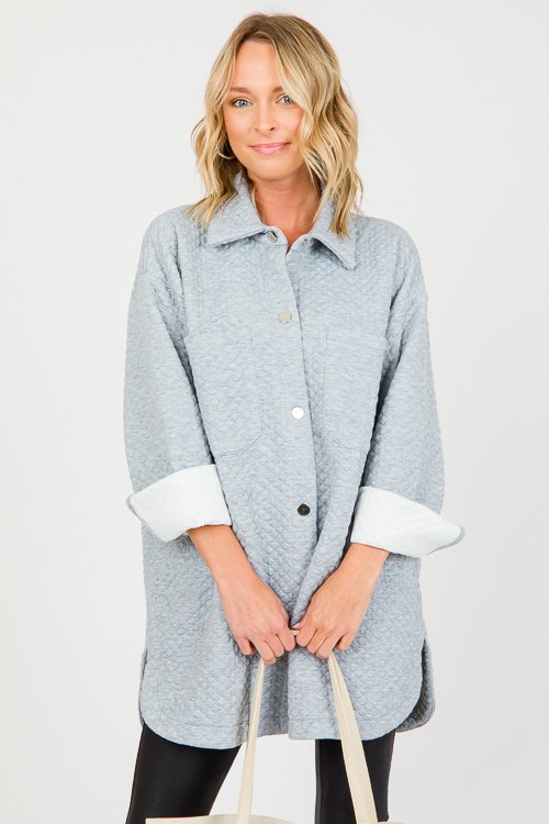 Quilted Knit Shacket, H. Grey - New Arrivals - The Blue Door Boutique